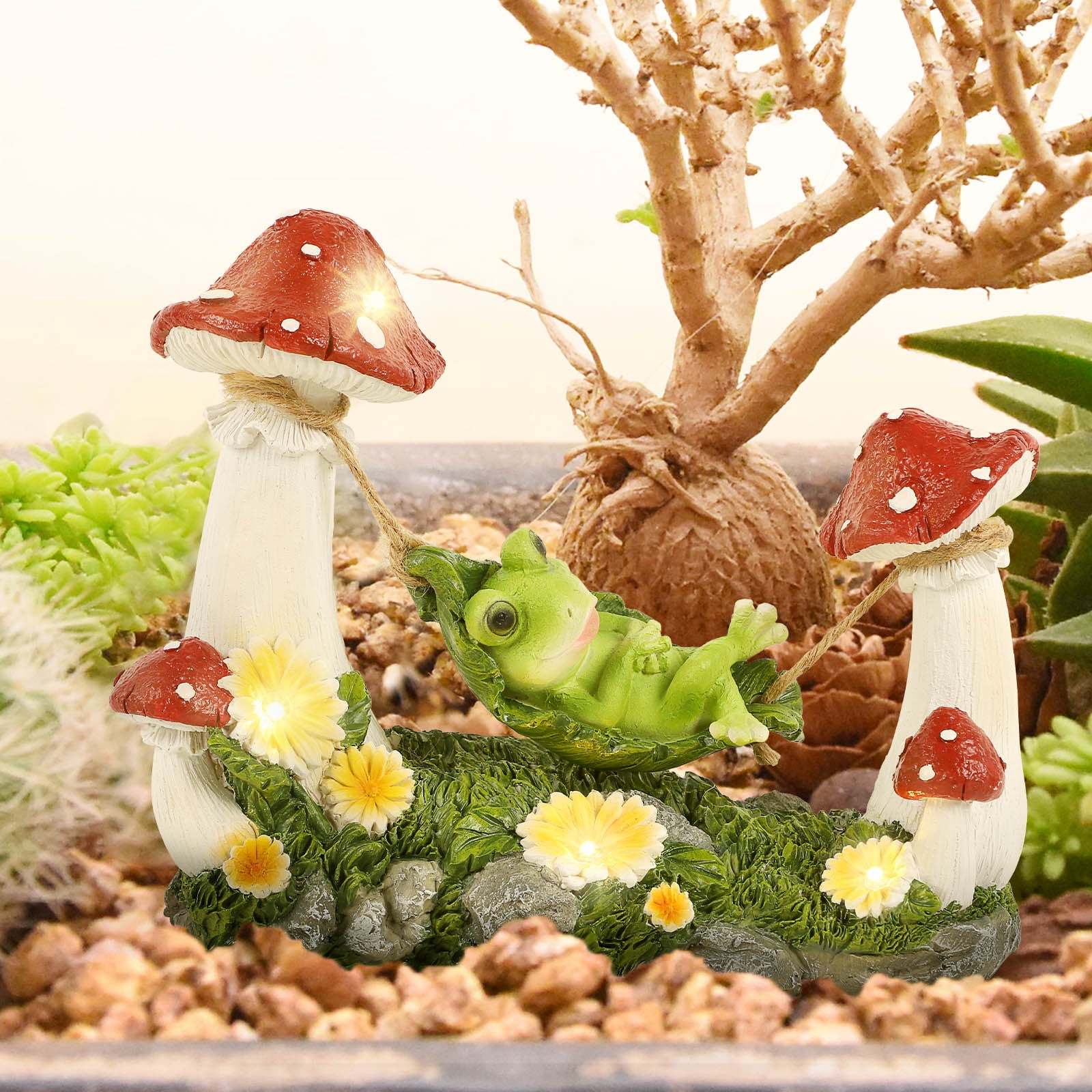 Solar Garden Outdoor Statues with Succulent and LED Lights - Lawn Decor ...