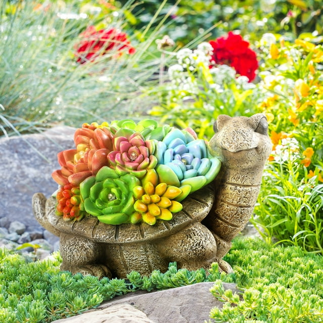 Solar Garden Outdoor Statues with Succulent and LED Lights - Lawn Decor ...