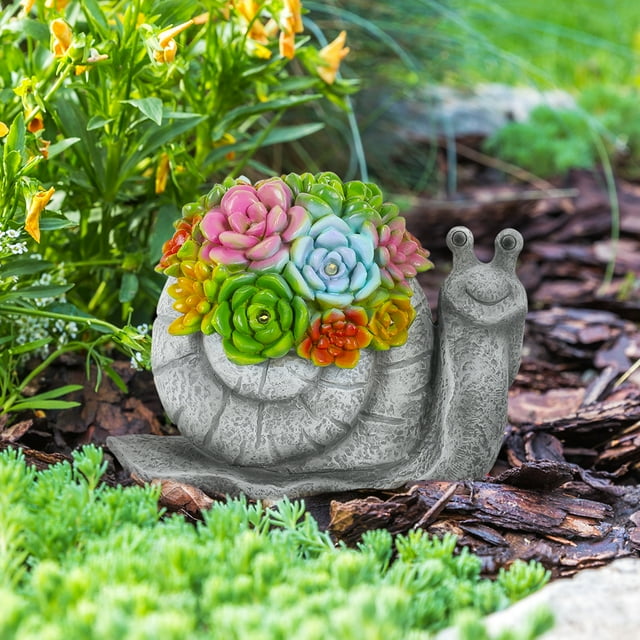 Solar Garden Outdoor Statues with Succulent and LED Lights - Lawn Decor ...