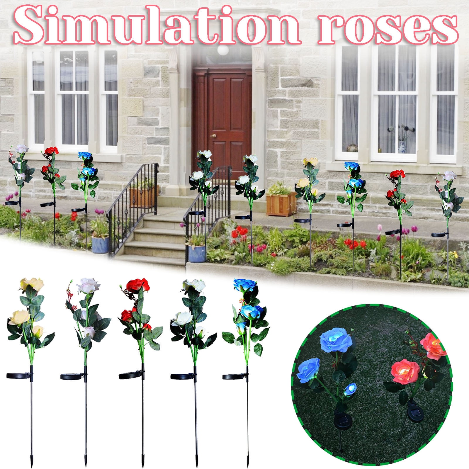 Solar Garden Pathway Lights 6-Light Rose-Shaped Lanterns Solar-Powered ...