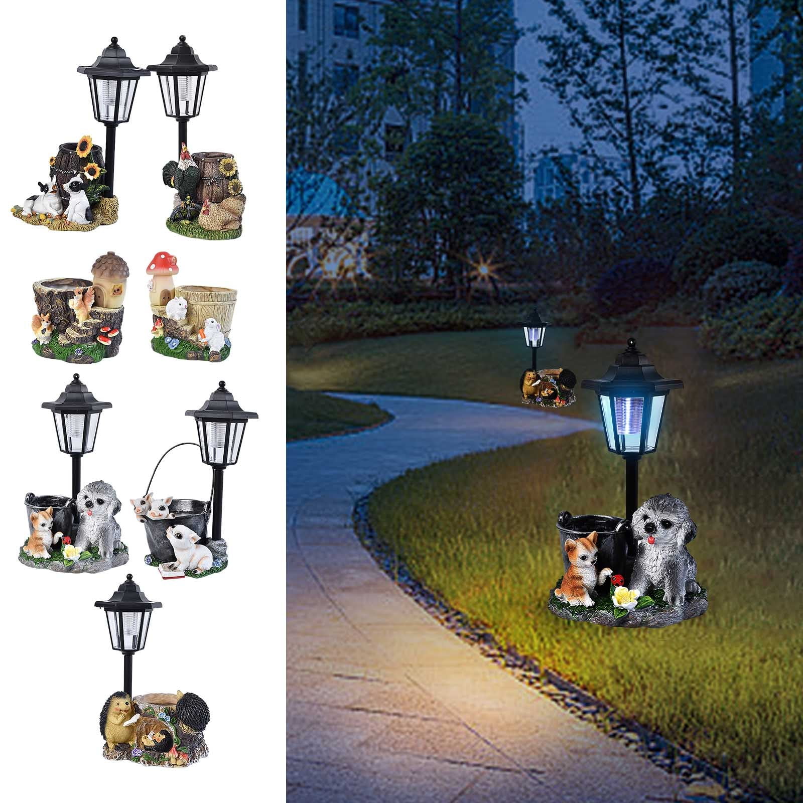 Solar Garden Resin Flower Pot with LED Lights Outdoor Decorative ...
