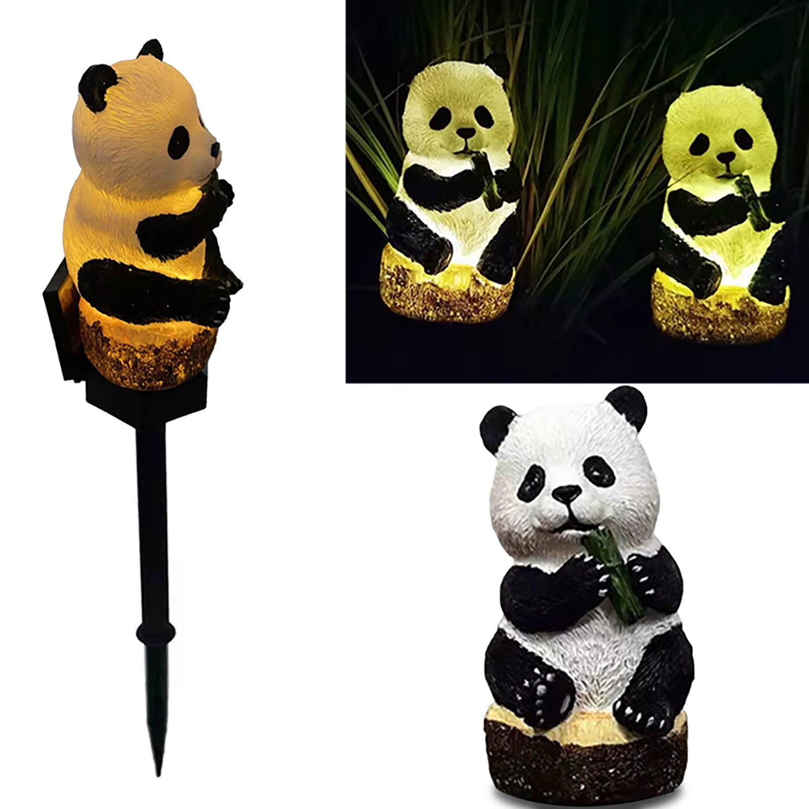 Solar Garden Stake Lights Outdoor Decor Resin Panda Solar LED Light ...