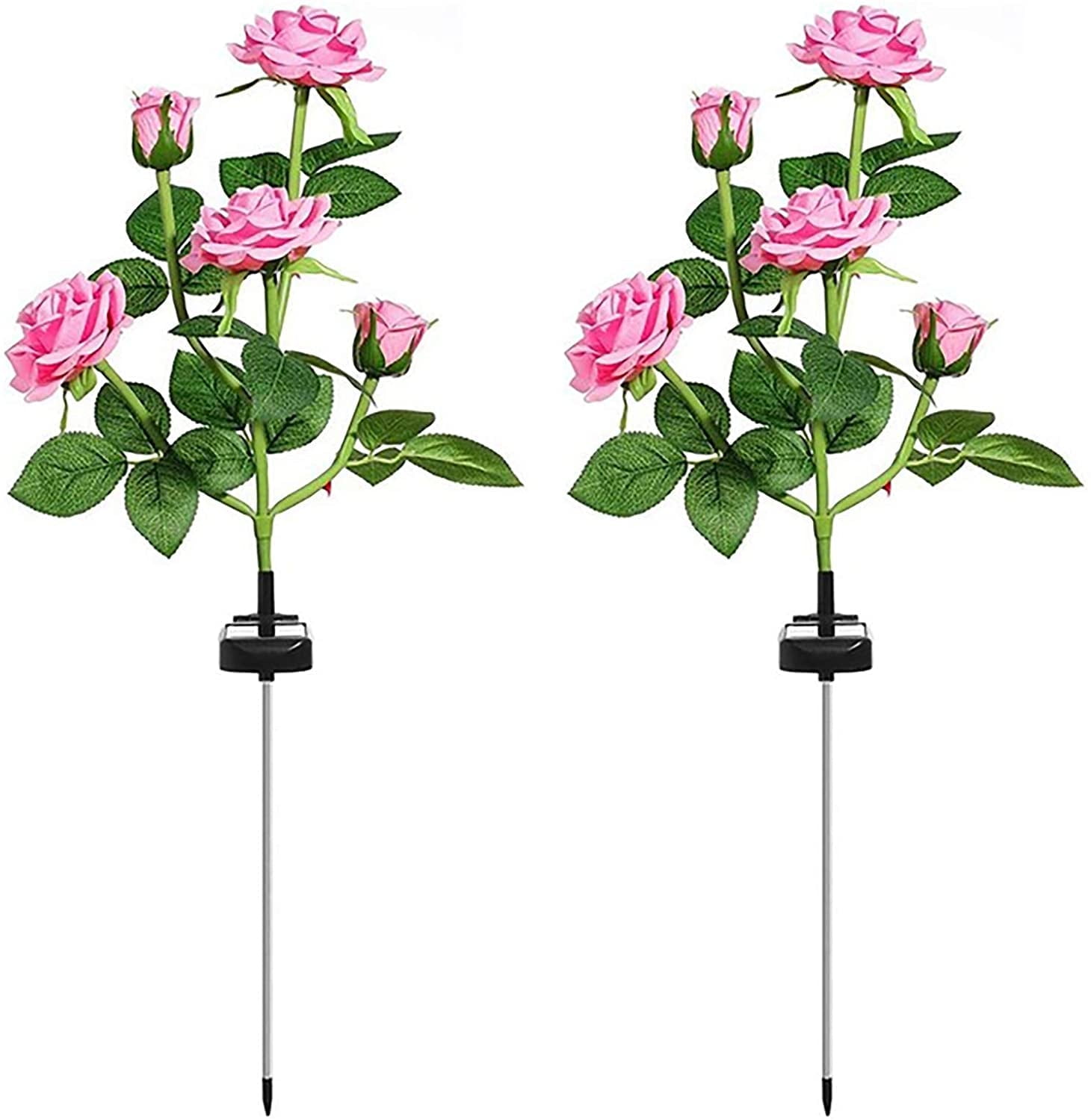 Solar Garden Stake Lights, Rose Flowers Lights LED Yellow Solar Stake ...