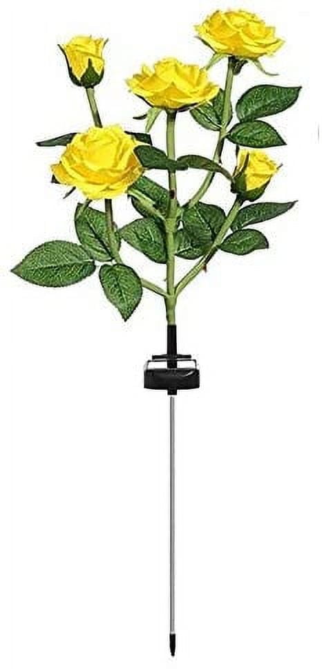 Solar Garden Stake Lights, Rose Flowers Lights LED Yellow Solar Stake ...