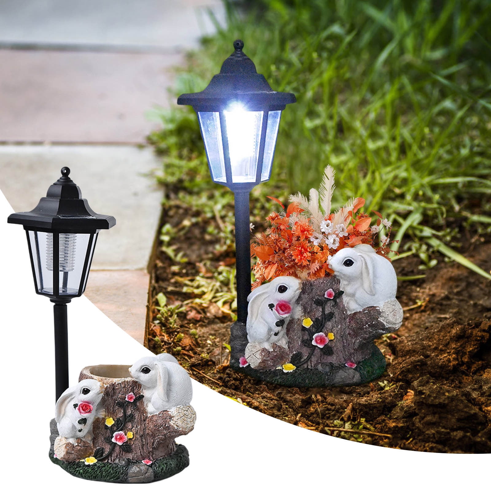 Solar Garden Statue Bunny Figurine, Easter Outdoor Rabbit Statues Solar ...