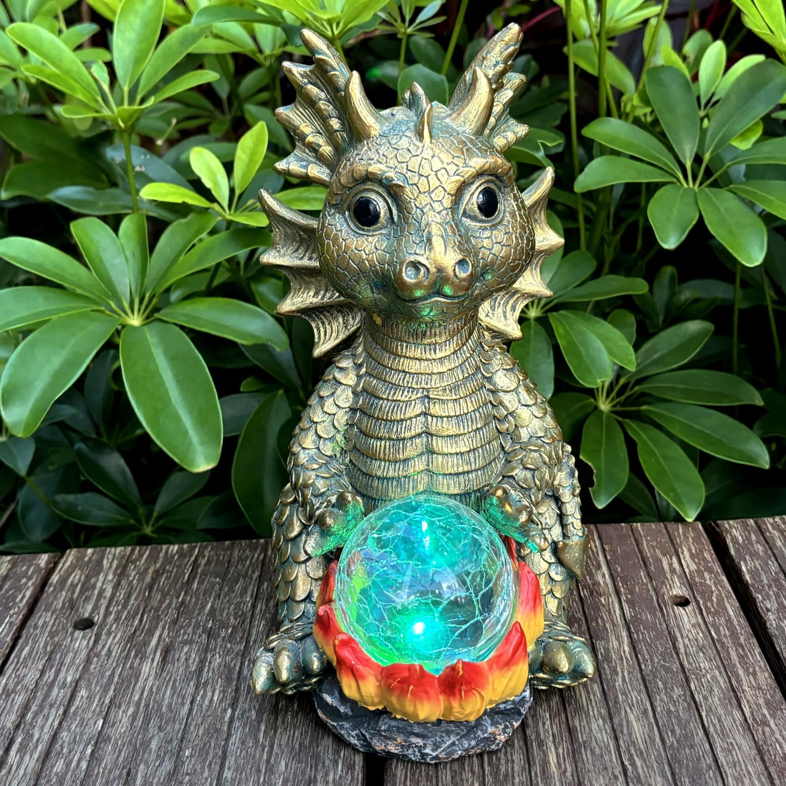 Solar Garden Statue Dragon IFF17 Figurine with 7-Color Changing Solar Crackle Globe Lights ...