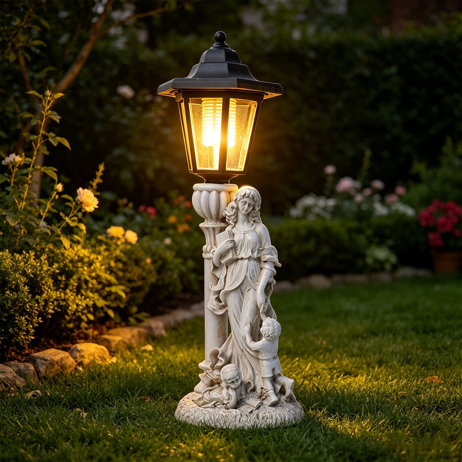 Solar Garden Statue, Resin Outdoor Light Decoration, Sculpture Lawn ...