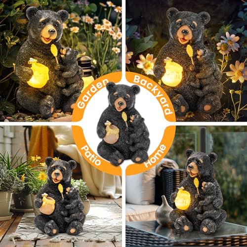 Solar Garden Statues Bears 9", Loving Black Bear Decor, Yard ...
