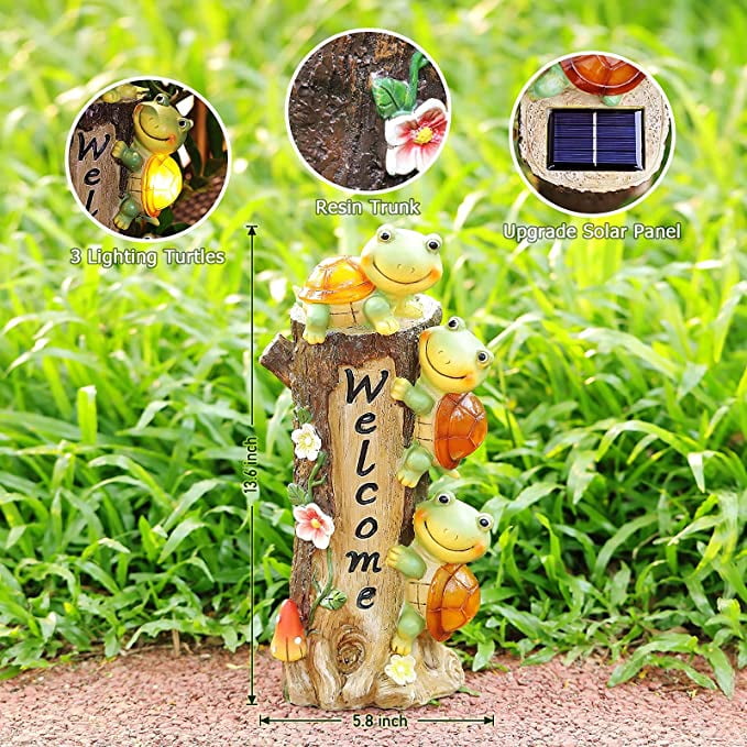 Solar Garden Statues Outdoor Decor, Resin Turtle Figurines Lights ...