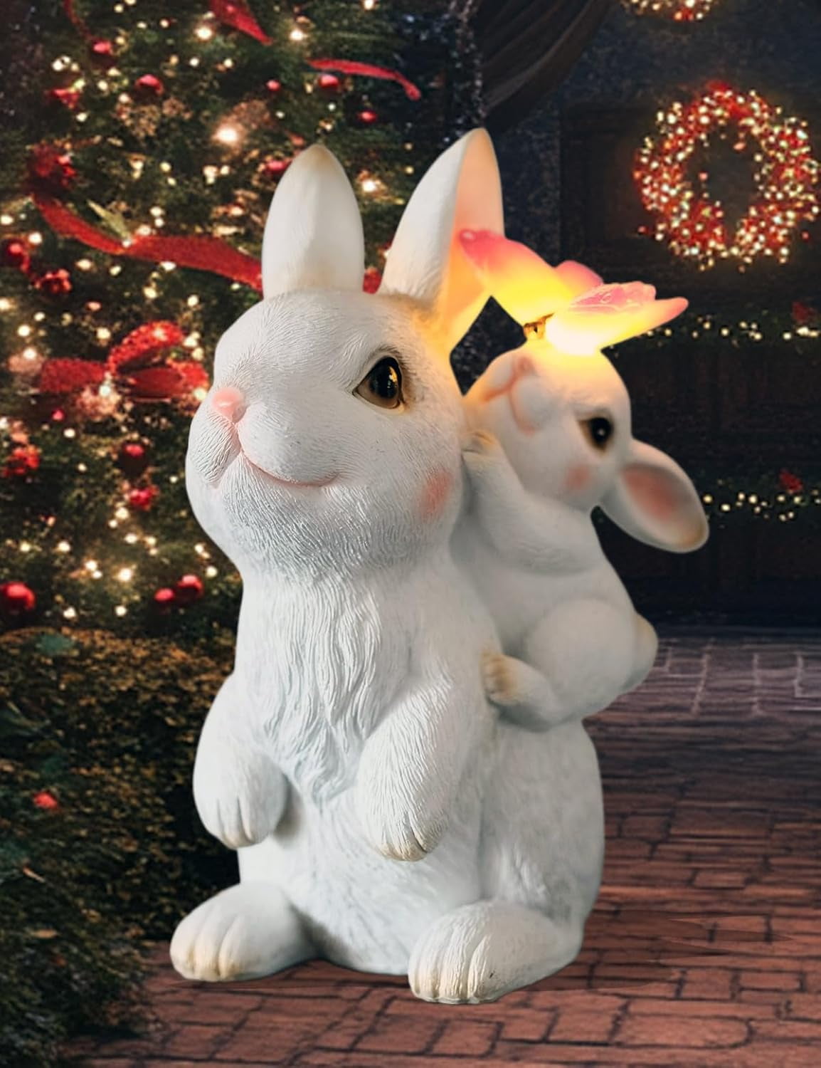 "Solar Garden Statues Rabbit with Solar Lights, Mother&Baby Bunny ...