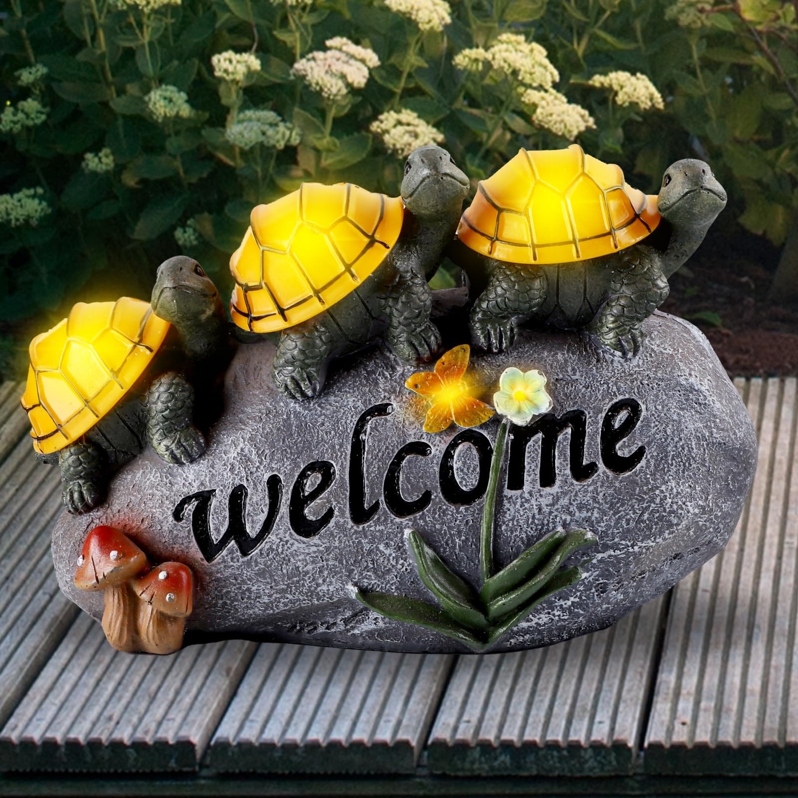 Solar Garden Statues, Solar Turtles for Outdoors with Turtles on a Rock ...