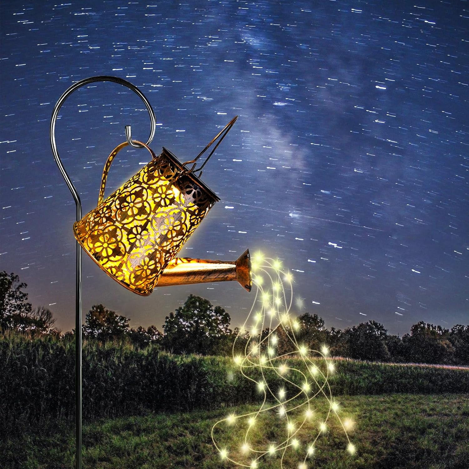 Solar Garden Watering Can Lights with Cascading Lights, Outdoor Hanging ...