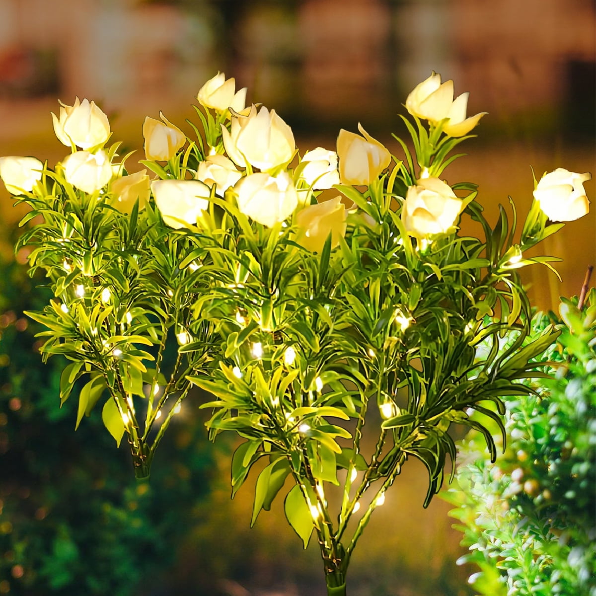 Solar Gardenia Lights Outdoor, 2 Pack Decorative LED Solar Flower ...