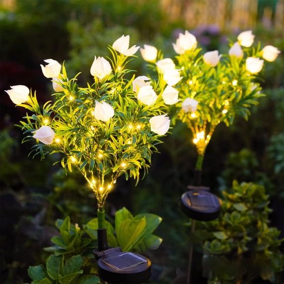 Solar Gardenia Lights Waterproof LED Fake Flowers Outdoor Decorative ...