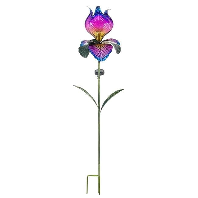 Solar Glass Flower Garden Stake - Fuchsia Iris - Walmart.com