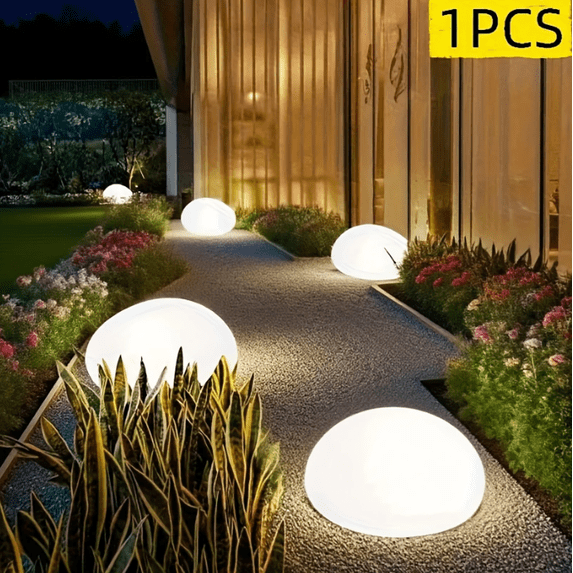 Solar Glass Garden Pebbles Lights, Waterproof LED Pebble Lights Outdoor ...