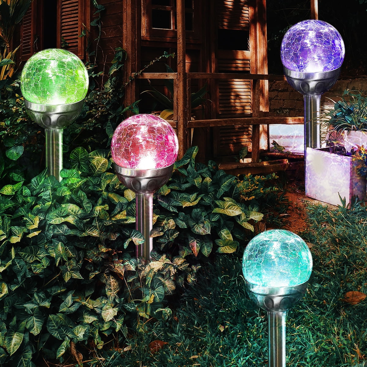 Solar Globe Lights Outdoor, Cracked Glass Ball Dual LED Garden Lights ...