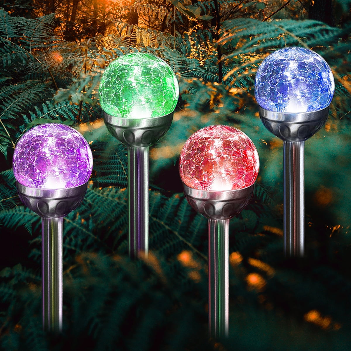Solar Globe Lights Outdoor, Cracked Glass Ball Dual LED Garden Lights ...