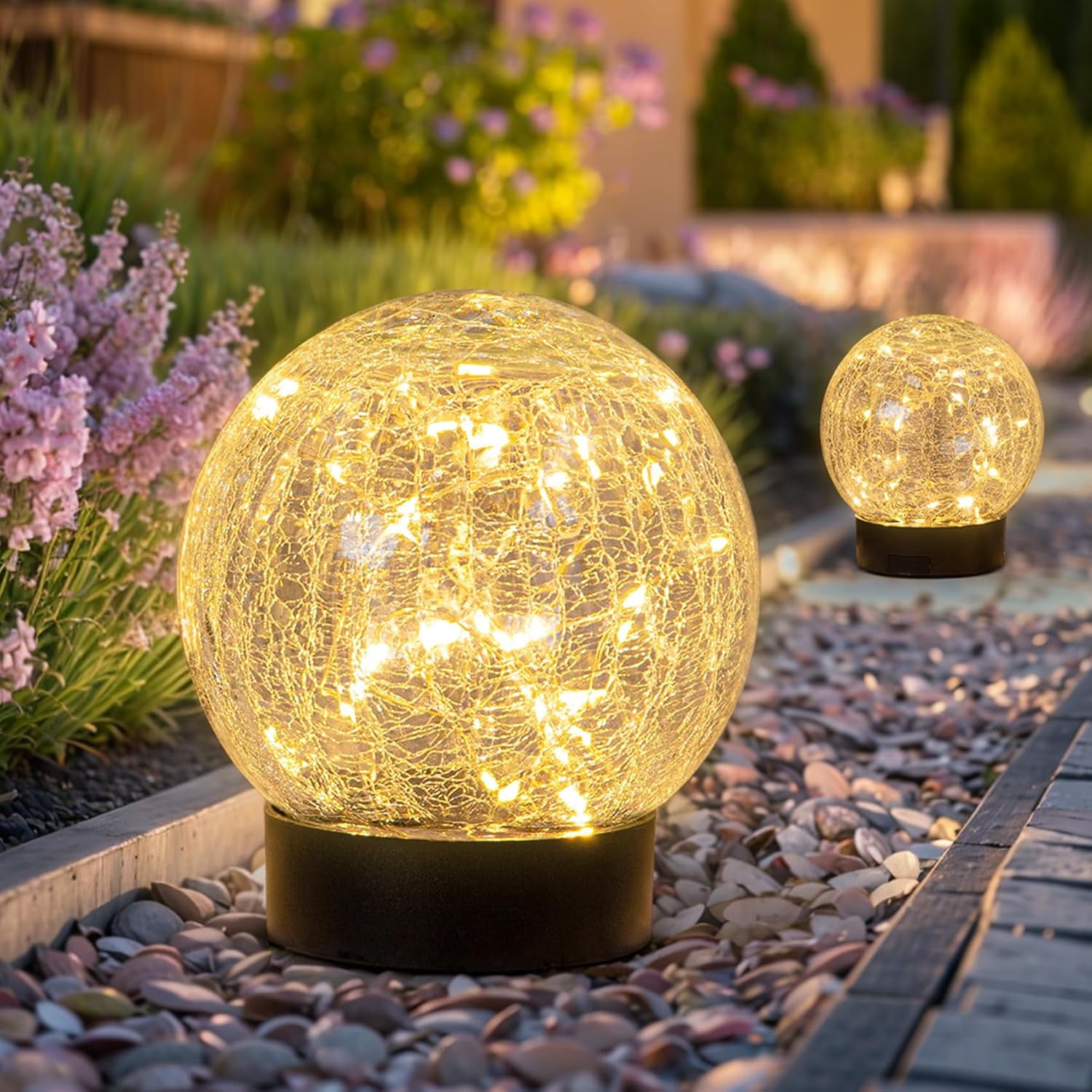 Solar Globe Lights Outdoor Large Garden Decor USB Charged Solar Lights ...