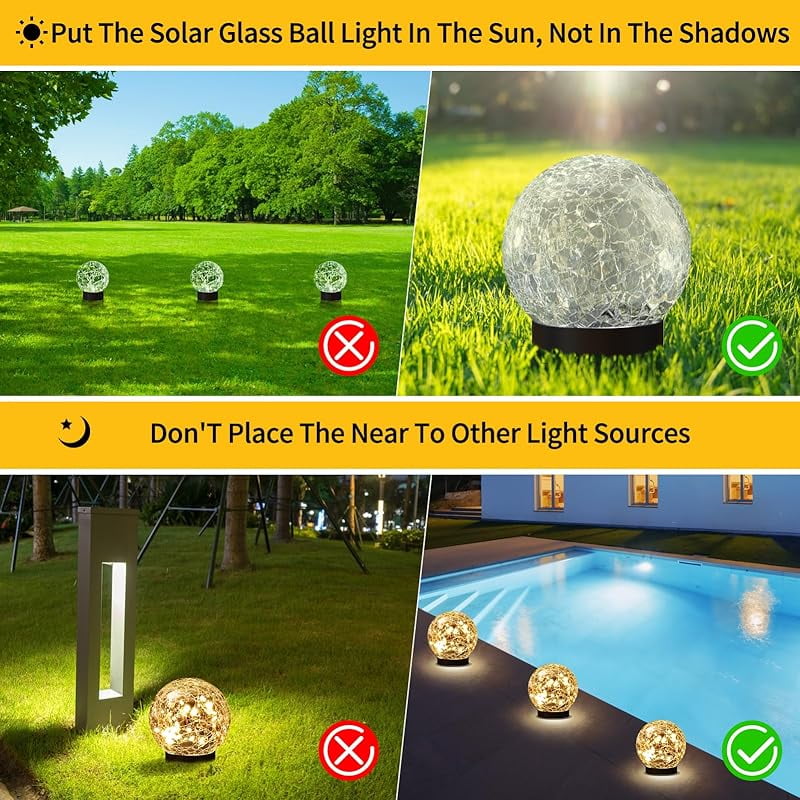 Solar Globe Lights Outdoor Waterproof - Cracked Glass Ball Lights for ...