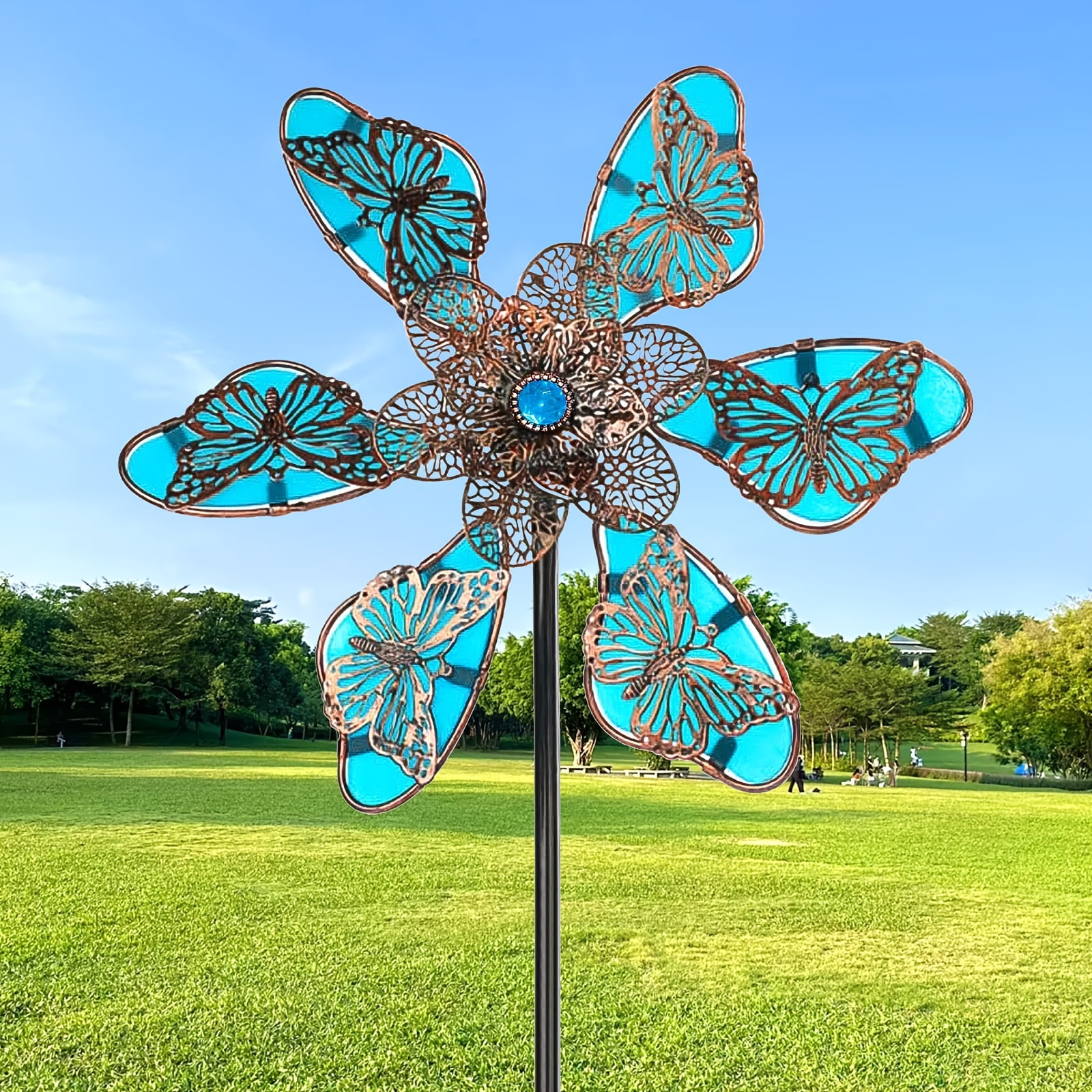 Solar Glow Metal Butterfly Garden Stake with Golden Finish Rust ...