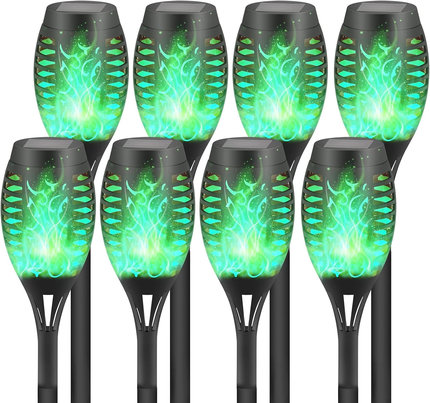 Solar Green Flickering Flame Torch-8 Pack, Solar Garden Pathway Lights ...