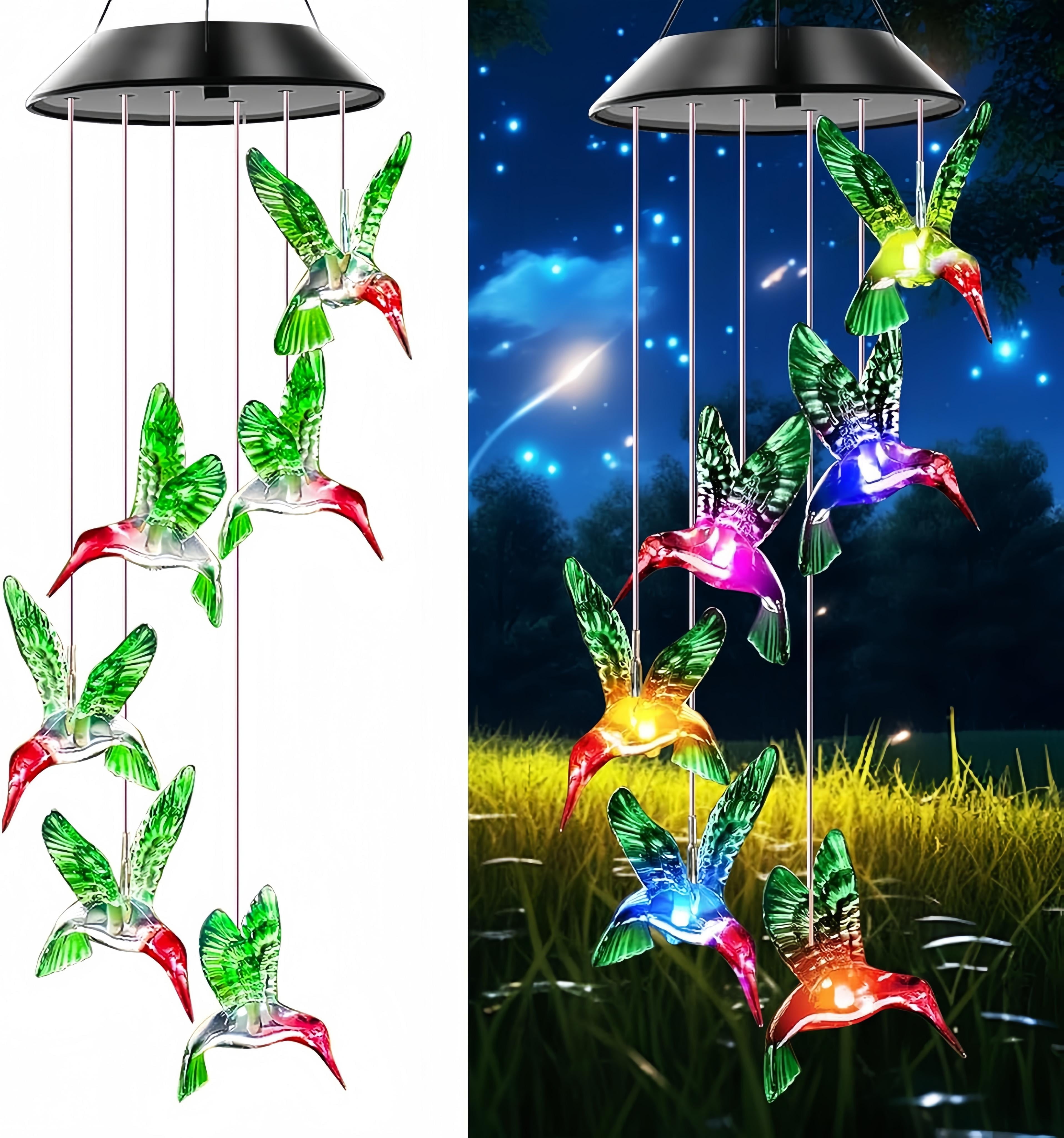 Solar Green Hummingbird, Color Changing Solar Wind Chimes for Outside ...