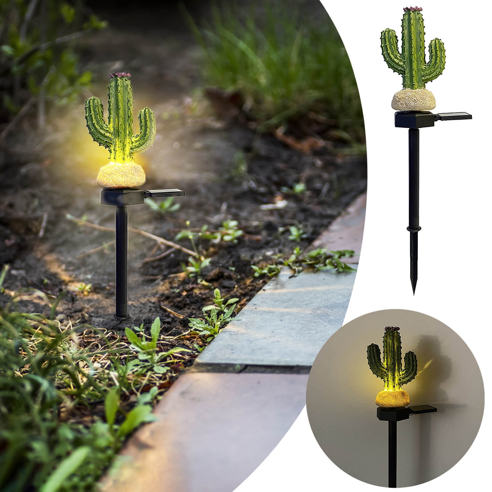 Solar Ground Cactus Lights, LED Outdoor Pathway Lights, Waterproof ...