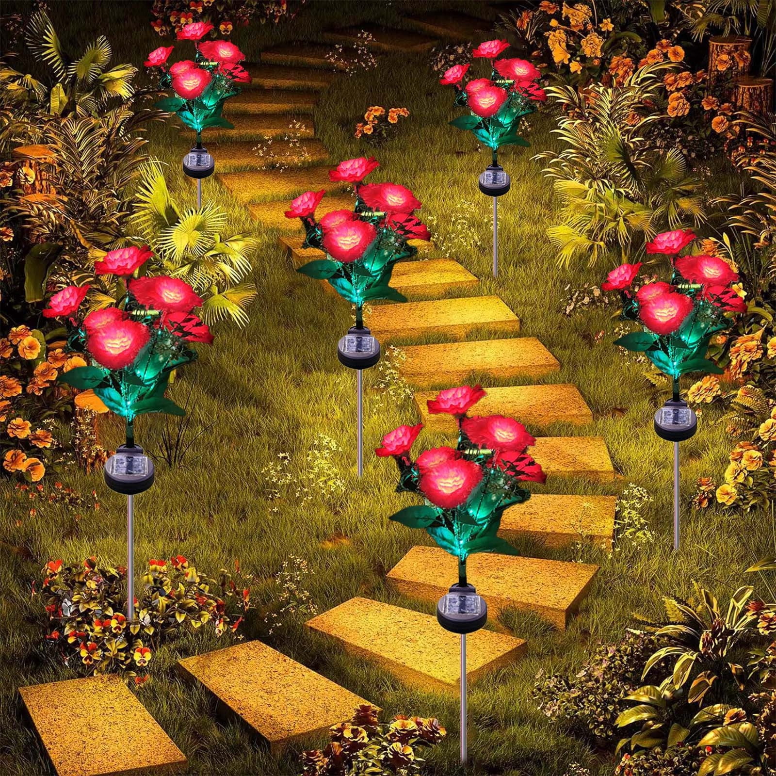 Solar Ground Light, LED Carnation Pathway Lamp, Waterproof Plastic ...
