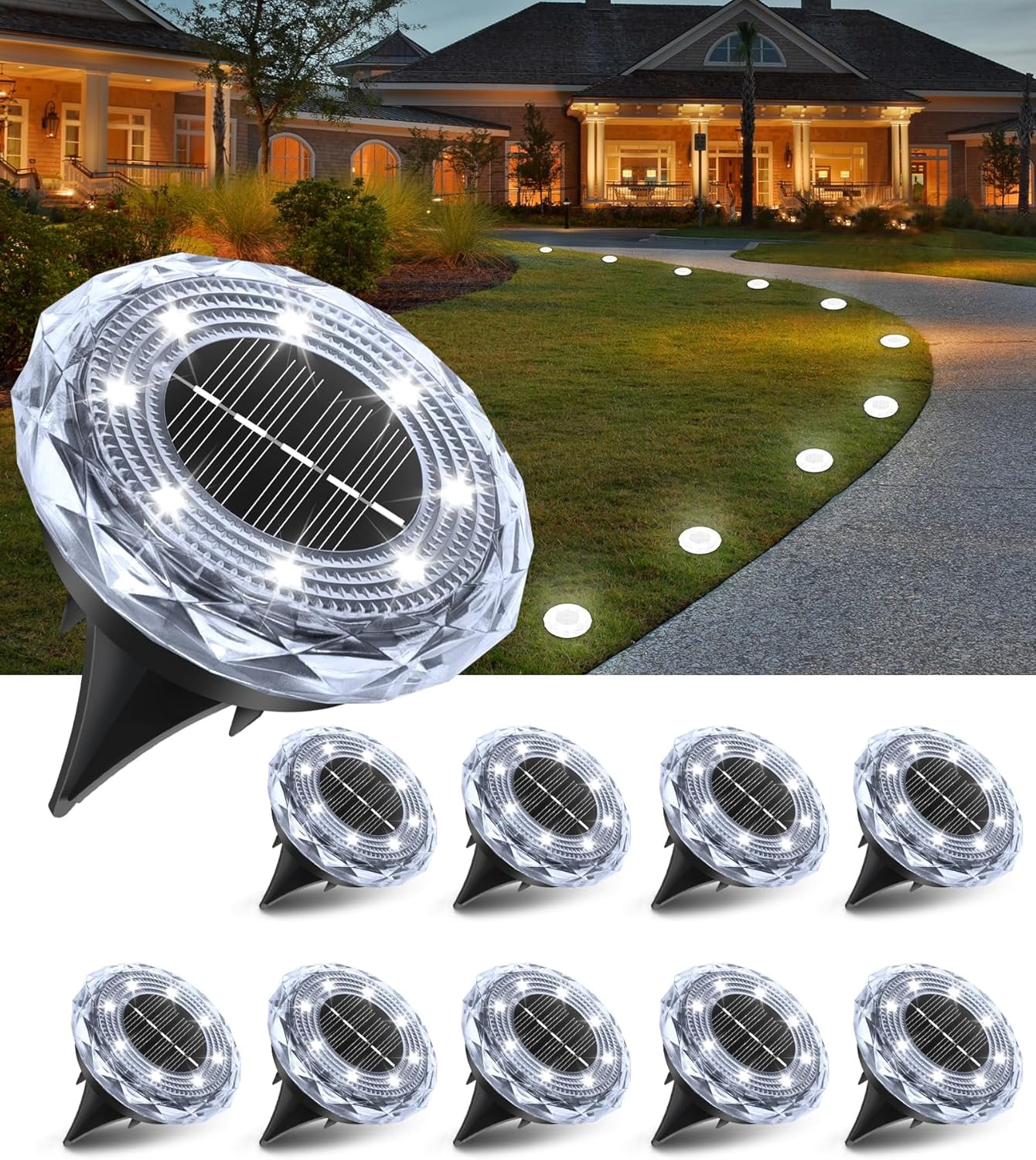 Solar Ground Lights,10 Pack Solar Powered Pathway Lights Outdoor,15Hrs ...