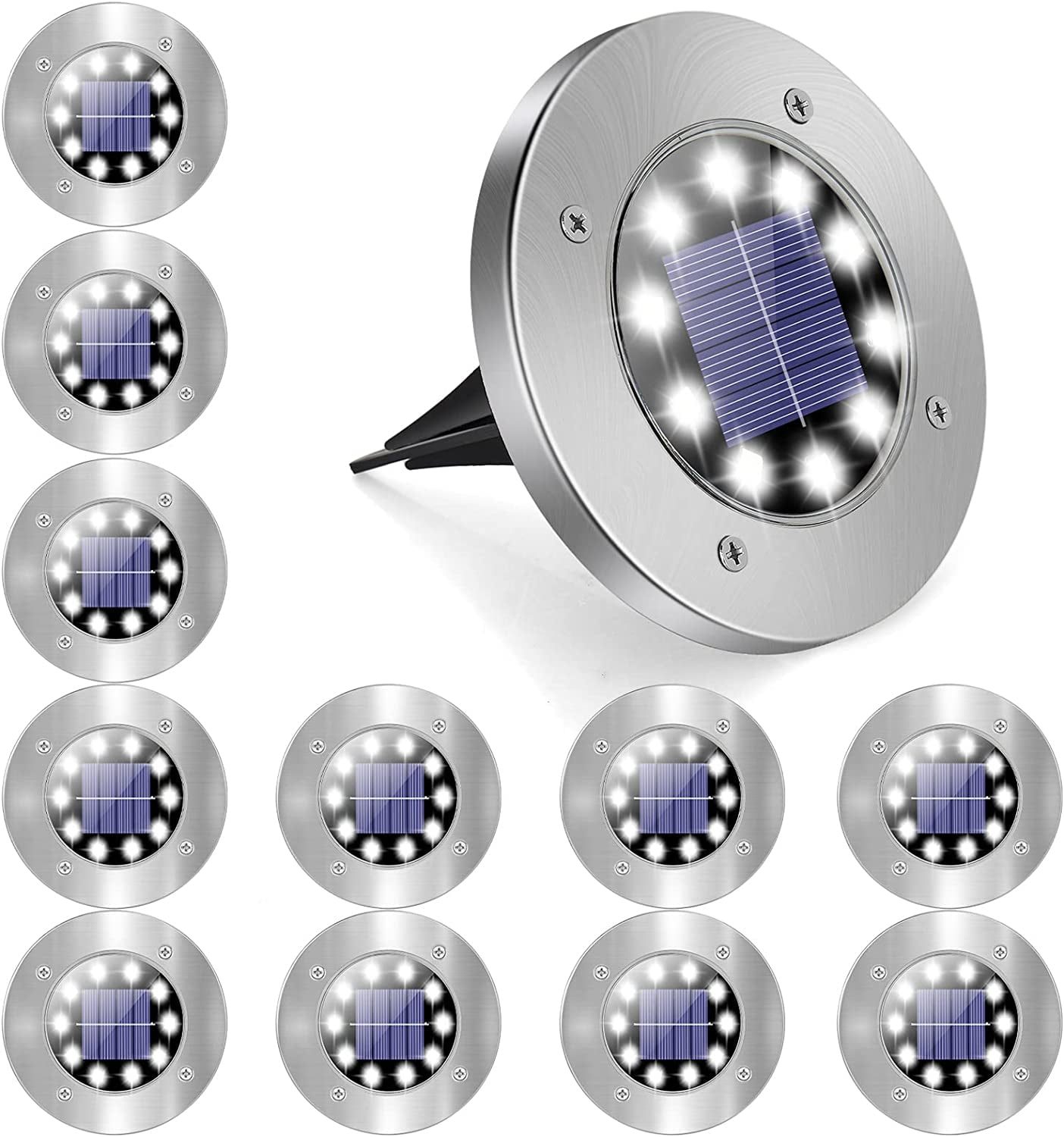 Solar Ground Lights - 12 Pack 10 LED Solar Lights Outdoor Garden ...