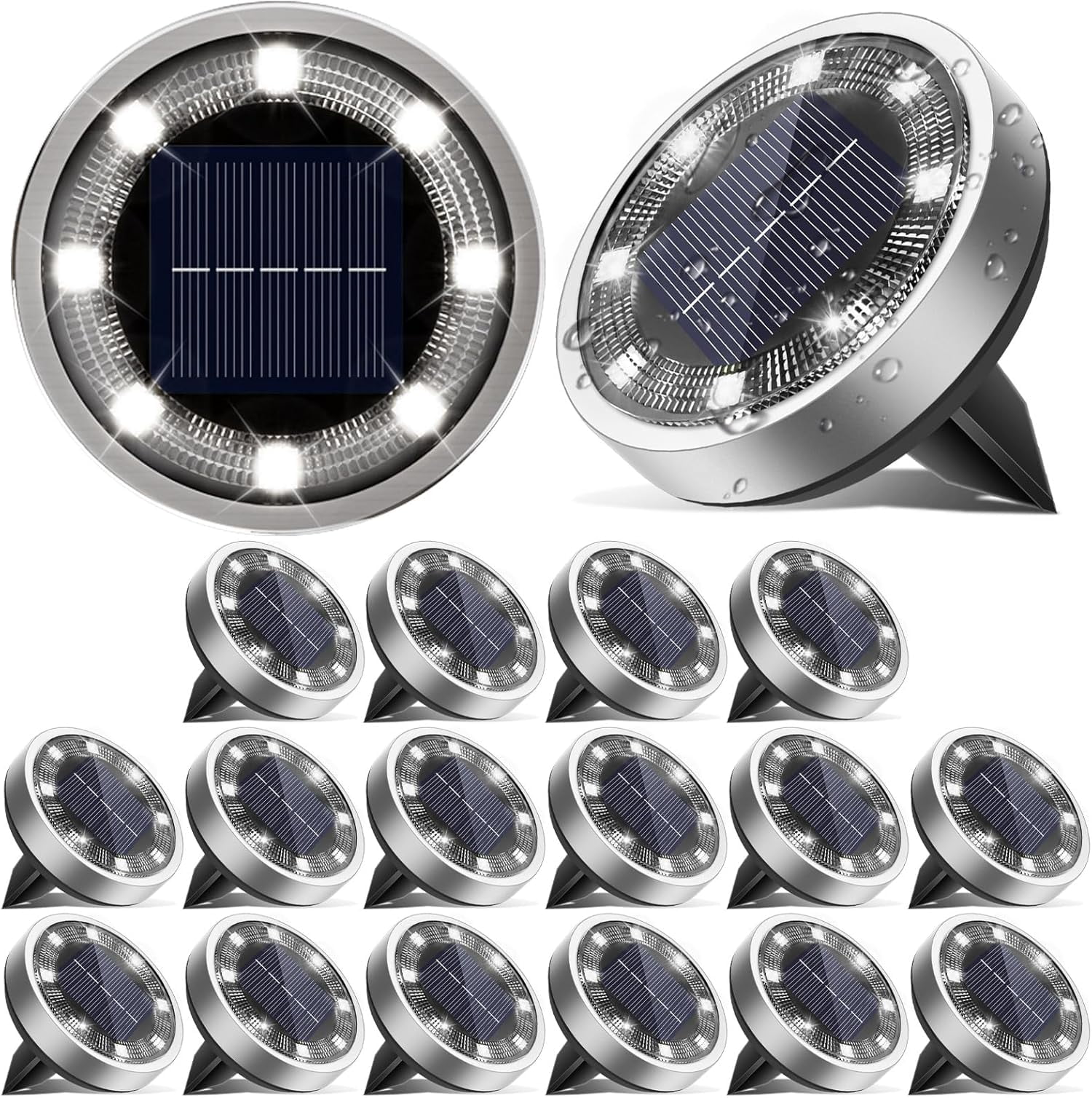 Solar Ground Lights,18 Flat Solar Lights Outdoor , Bright Solar Disc ...