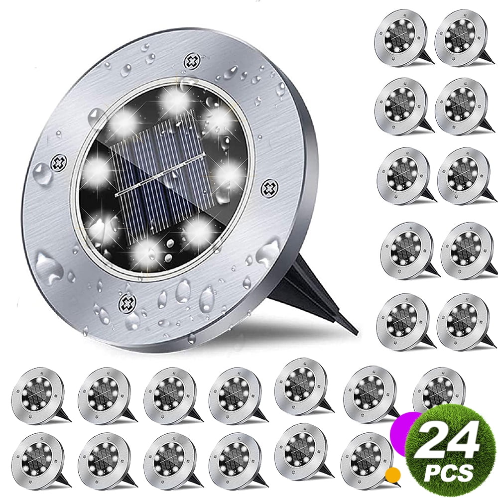 Godt liv Solar Ground Lights 24 Pack, 8 LED, Waterproof, White, for ...