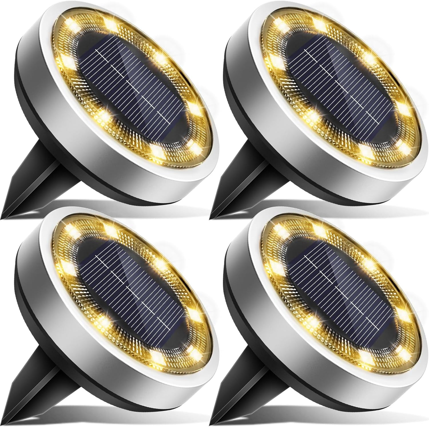 Solar Ground Lights, 4 Pack Flat Solar Lights Outdoor Waterproof ...