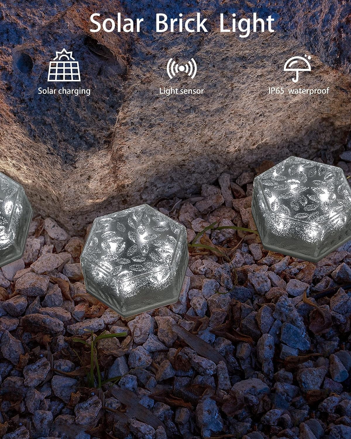 Solar Ground Lights, 4 Pack Outdoor Waterproof Solar Hexagon Brick ...