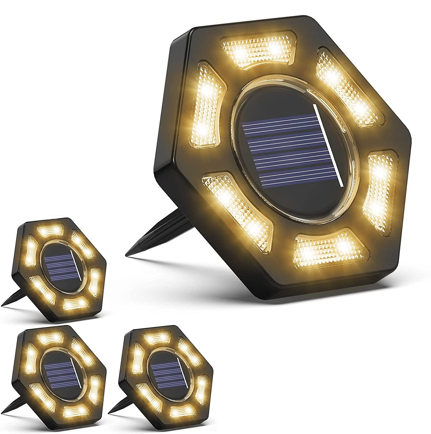 Solar Ground Lights, 4 Pack Solar Disk Lights Solar Lights Outdoor 12 ...