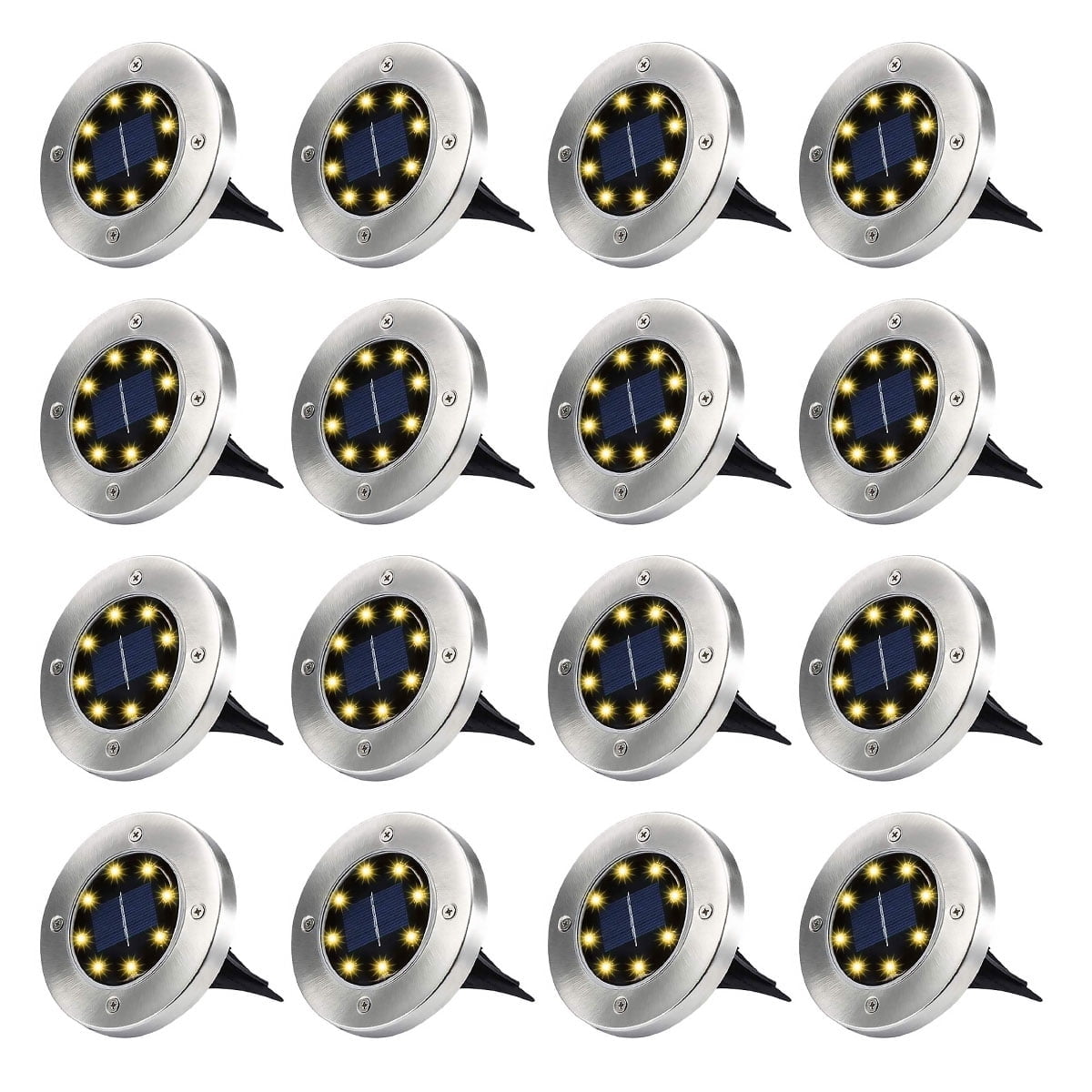 Solar Ground Lights,8 LED Disk Lights Solar Powered Waterproof Garden ...