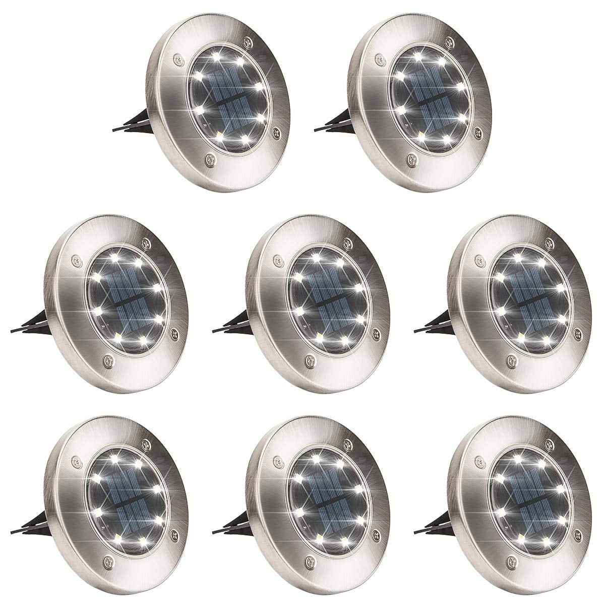 Solar Ground Lights,8 LED Disk Lights Solar Powered Waterproof Garden ...