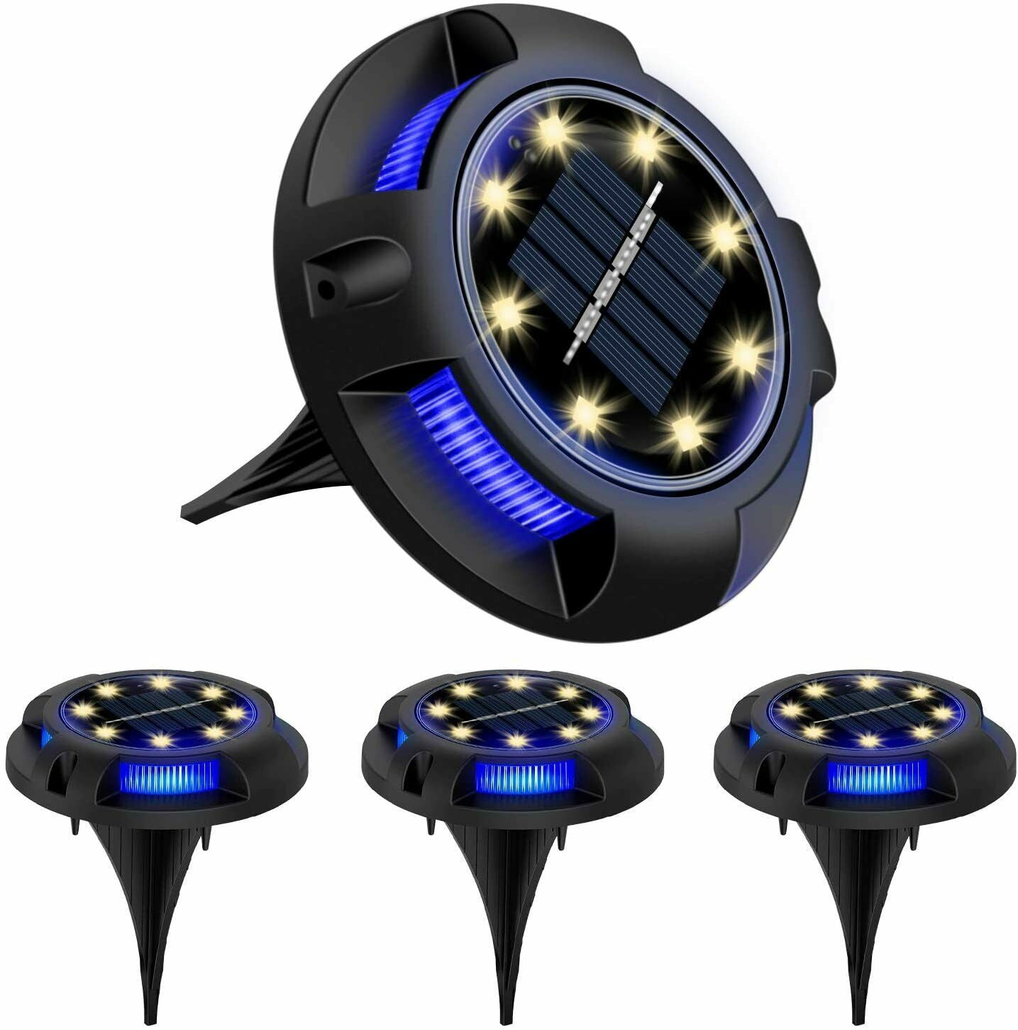 Solar Ground Lights, 8 LED Disk Lights Solar Powered Waterproof In ...