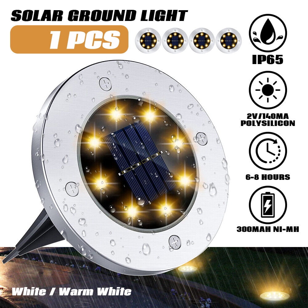 Solar Ground Lights,8 LED Disk Lights Upgraded Outdoor Garden Lights ...