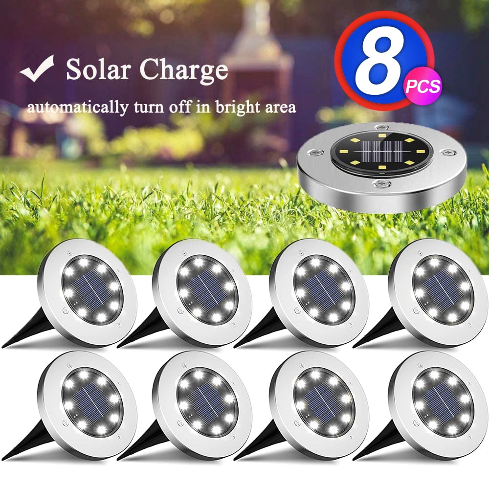Solar Ground Lights,8 LED Solar Garden Lights Disk Lights Outdoor ...
