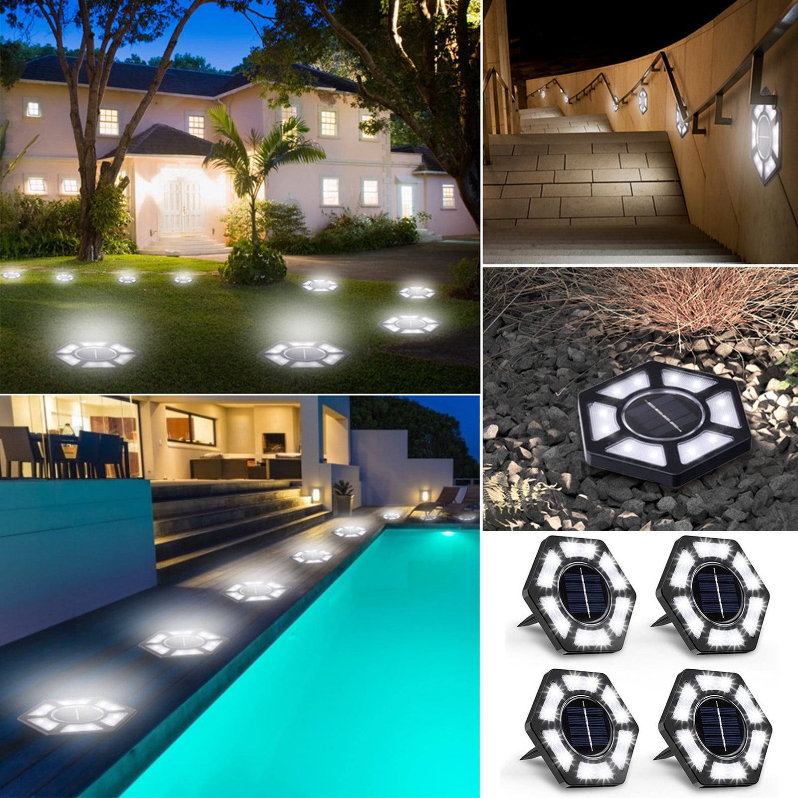 Solar Ground Lights,8 LED Solar Garden Lights,Outdoor Solar Disk Lights ...
