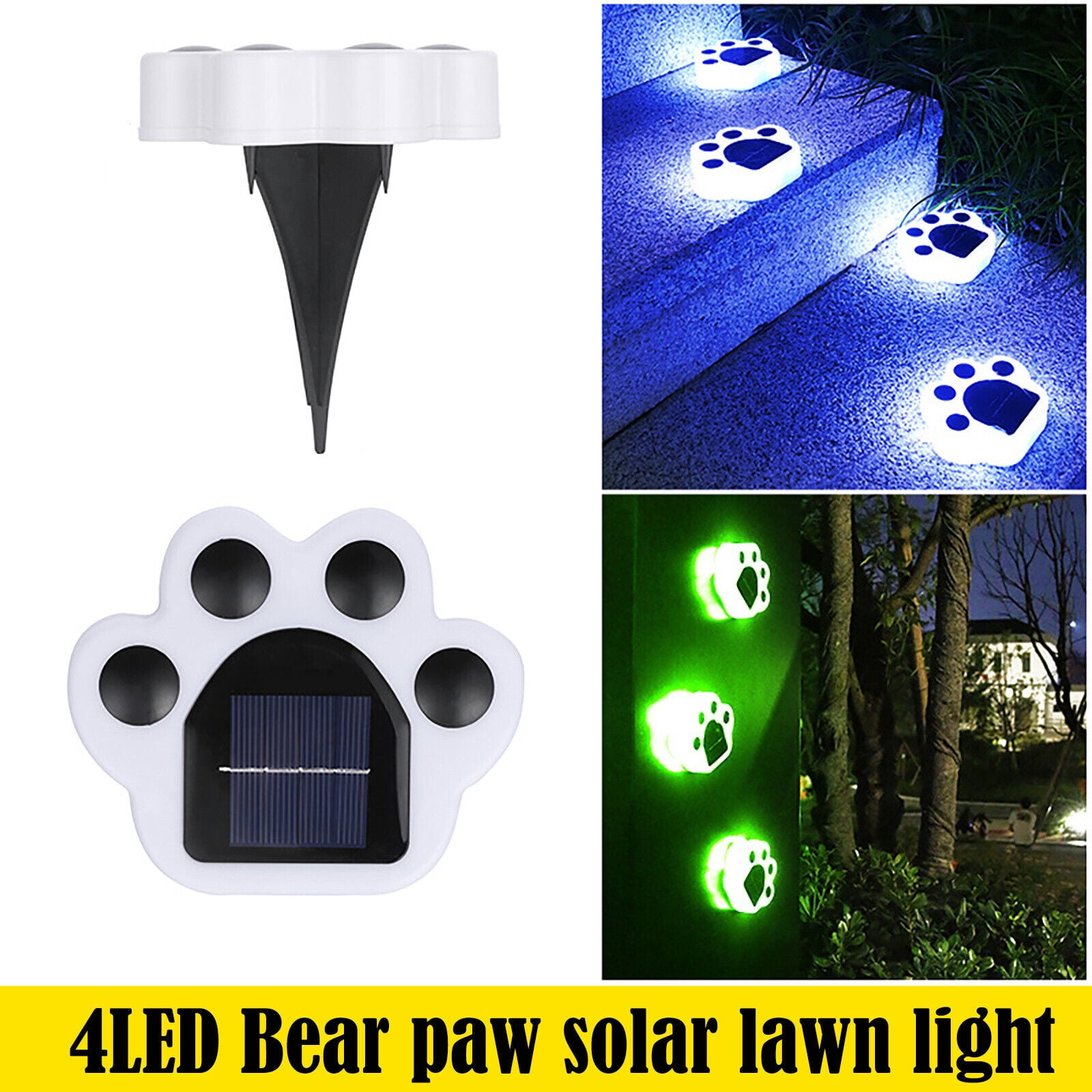 Solar Ground Lights Bear Paw Shape Led Outdoor Garden Landscape Floor ...