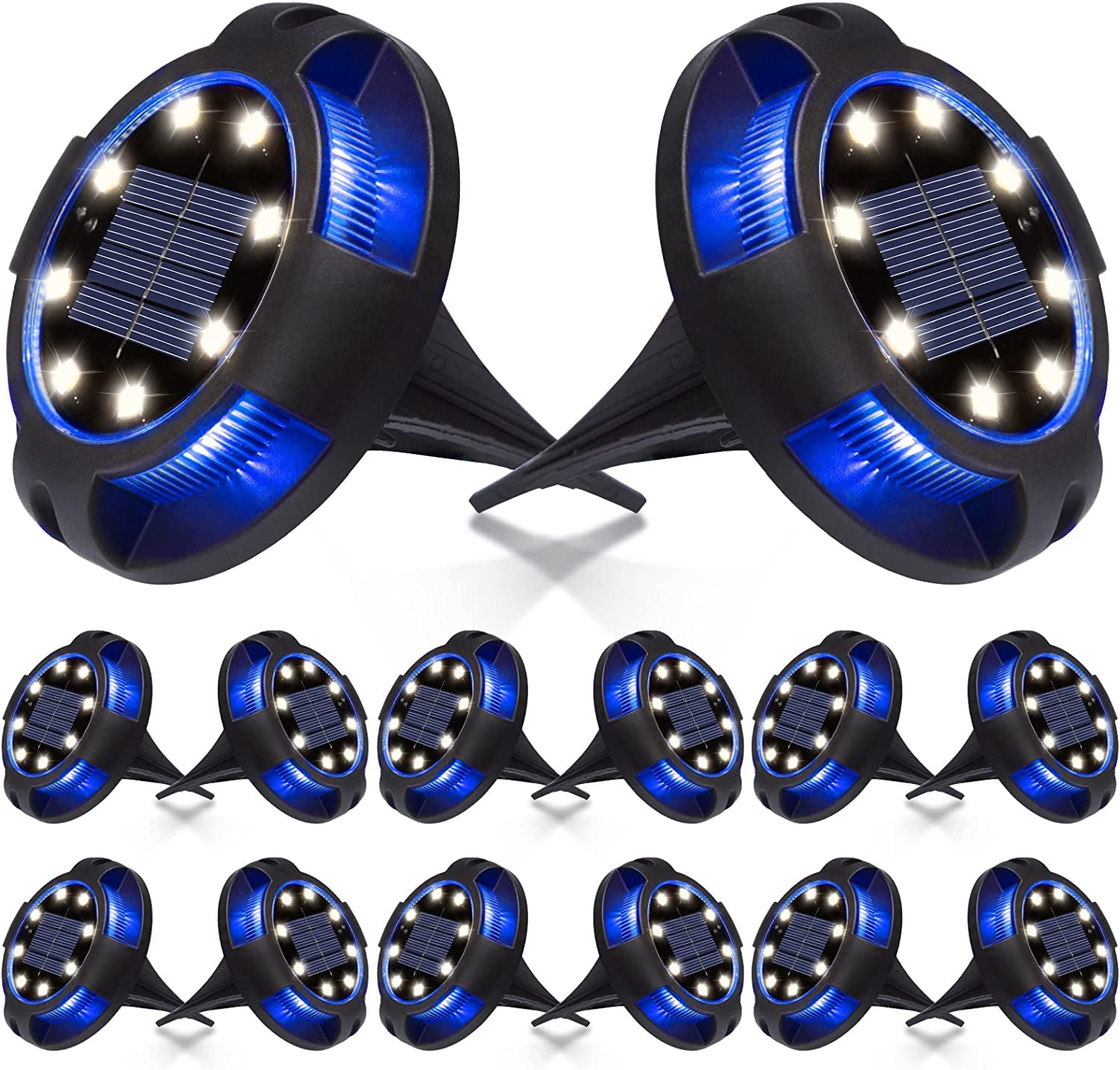 Solar Ground Lights Disk Lights 12 Pack 12 LED Solar Lights Outdoor ...