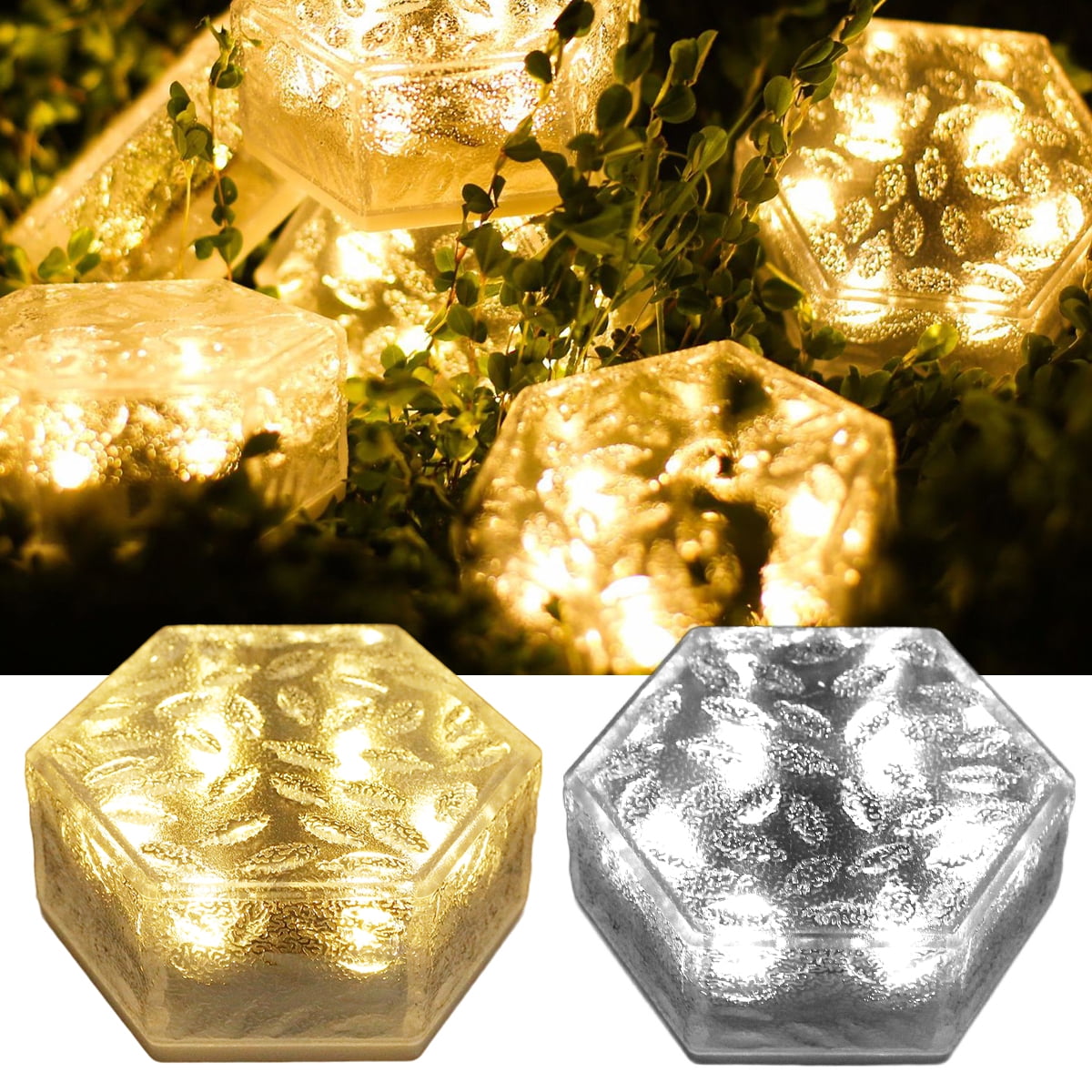 Solar Ground Lights,Glass Solar Brick Lights with 6 LED Waterproof In ...