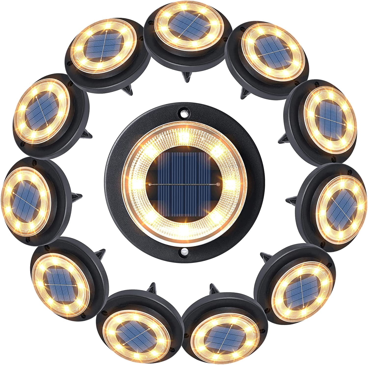 Solar Ground Lights - IP68 Waterproof 12 Pack Dual-Purpose Outdoor ...