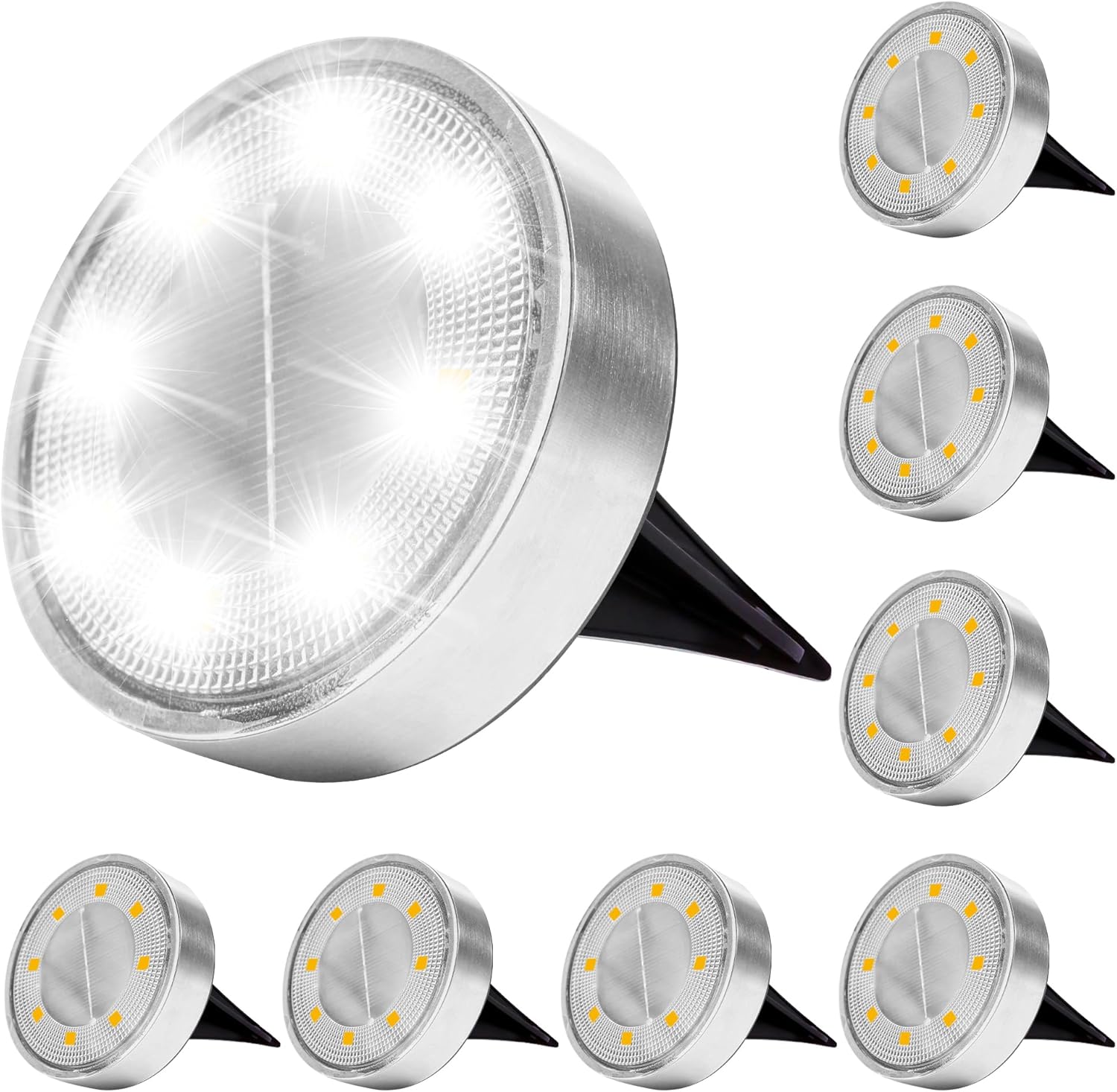 Solar Ground Lights - IP68 Waterproof 8 Pack 8 LED Outdoor Solar Disk ...