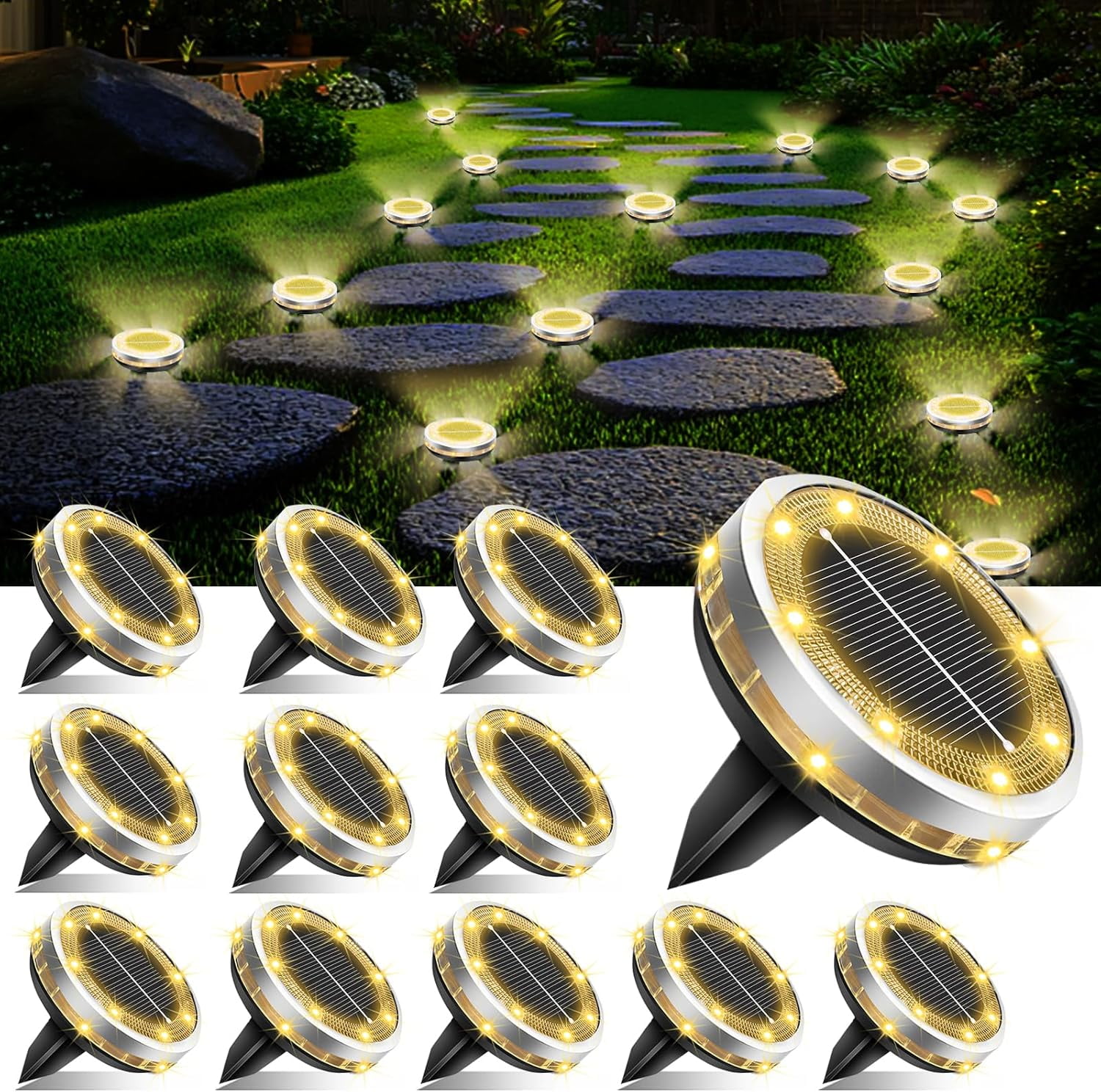 Solar Ground Lights Outdoor 12 Pack Waterproof, Upgraded Solar Garden ...
