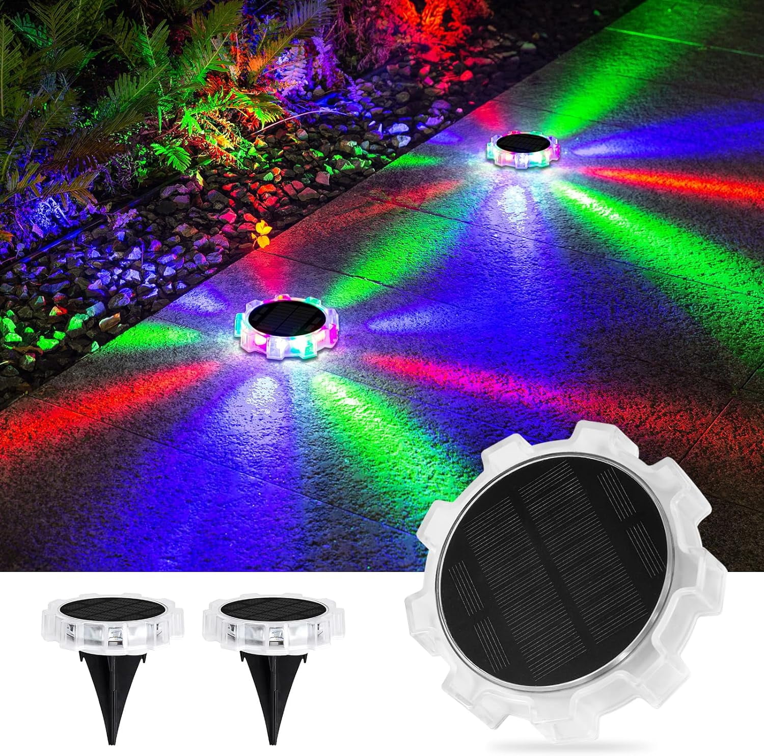 Solar Ground Lights Outdoor, 2 Pack Solar Ground Lights Waterproof, 4 ...
