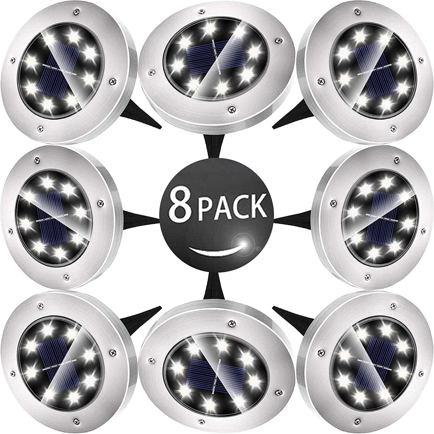 Solar Ground Lights Outdoor 8 Pack - Bricologht Waterproof Flat Solar ...